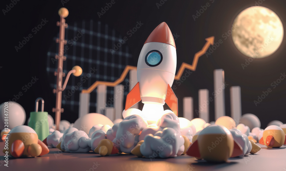 colorful rocket launching amidst playful elements symbolizes growth and ...
