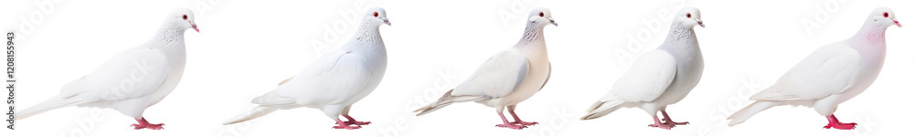 PNG Five white doves standing together, isolated element set ...