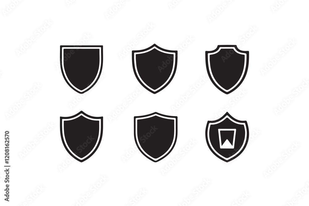 Stock-Vektorgrafik „Stylist Shield icons set. Protect shield vector ...