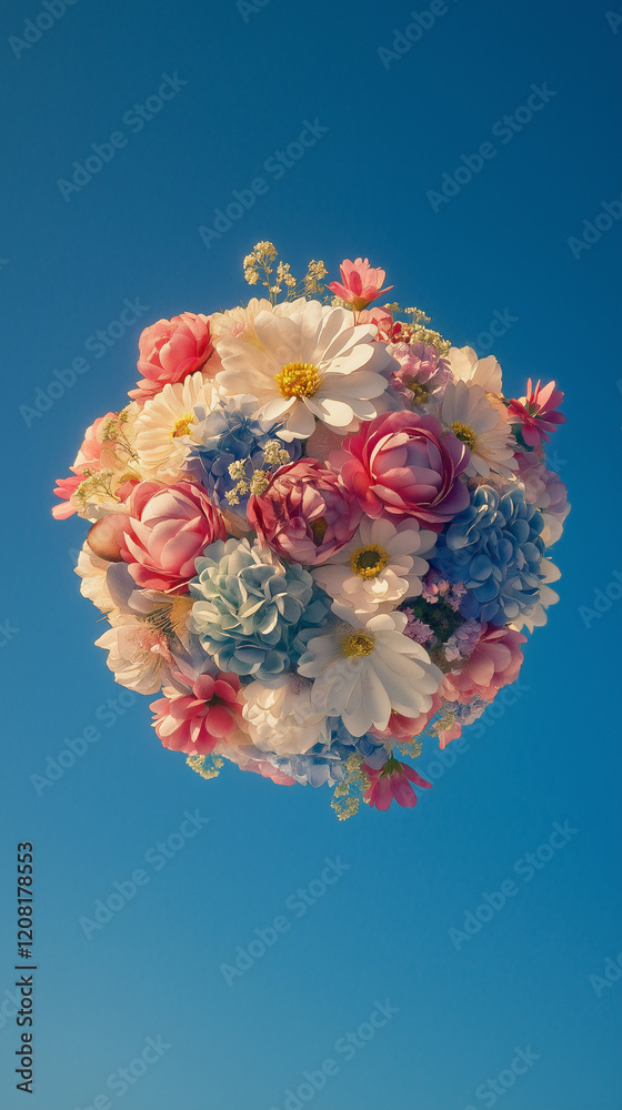 Artistic Flower Sphere Floating in the Sky - Low Angle Photography ...