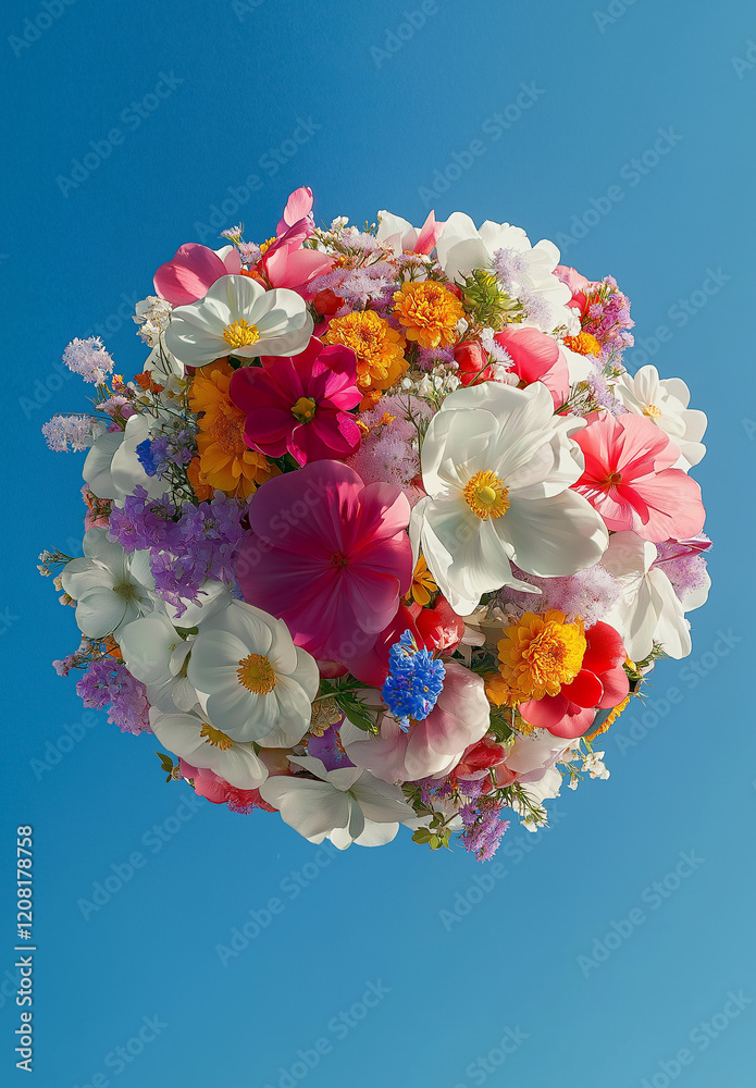 Artistic Flower Sphere Floating in the Sky - Low Angle Photography ...
