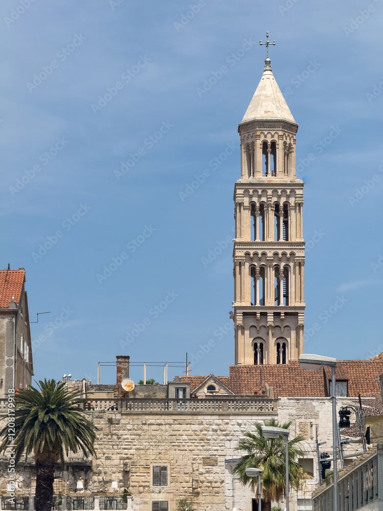 Split, Croatia - July 1, 2024: Coastal boardwalk. Saint Domnius ...