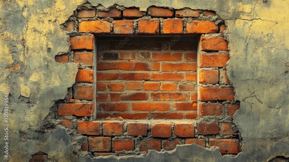 Wall opening in a home revealing exposed bricks with structural support ...