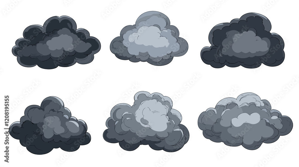 Cartoon rainy storm cloud png illustration set dark grey clouds ...