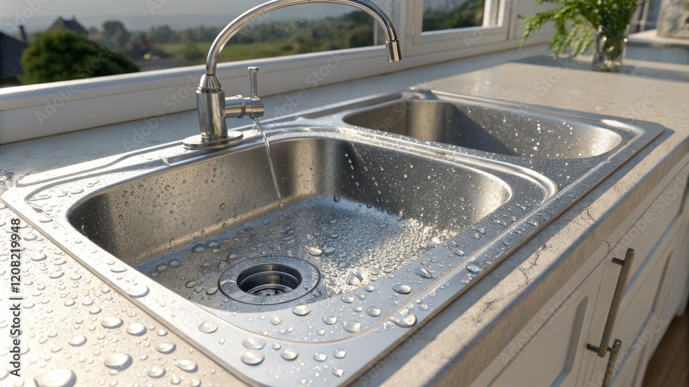 Stainless Steel Kitchen Sink with Water Droplets Double Basin ...