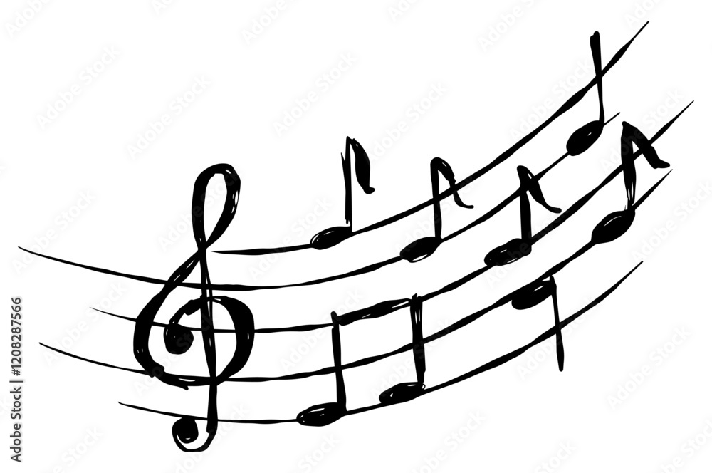 Music note. Black and white doodle melody tone and music key. Musical ...