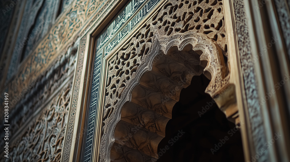 Intricate design of a mosques mihrab showcasing detailed craftsmanship ...
