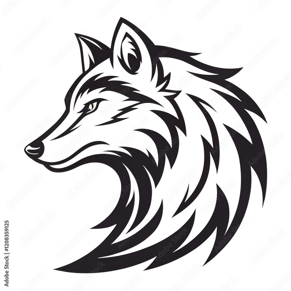 Wolf side view, logo, black outline vector drawing PNG Stock ...