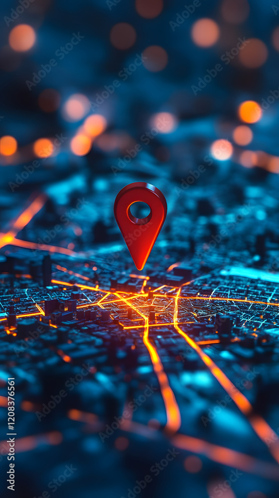 Finding Your Way 3D Red GPS Pin Pointing Location Illuminated Night ...