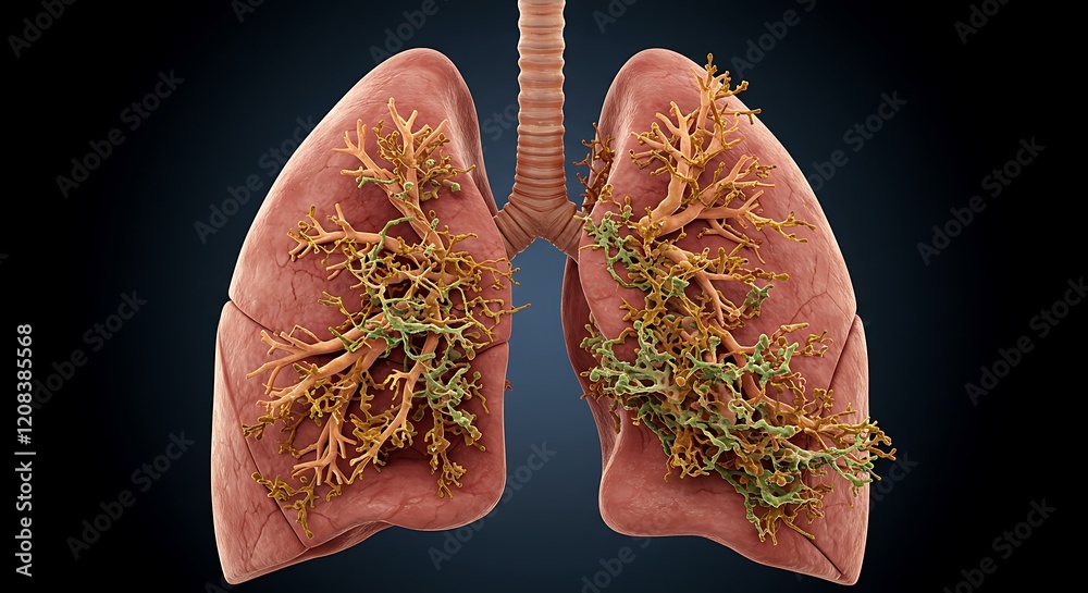 Diseased human lungs, showing inflammation. Medical anatomy image of ...