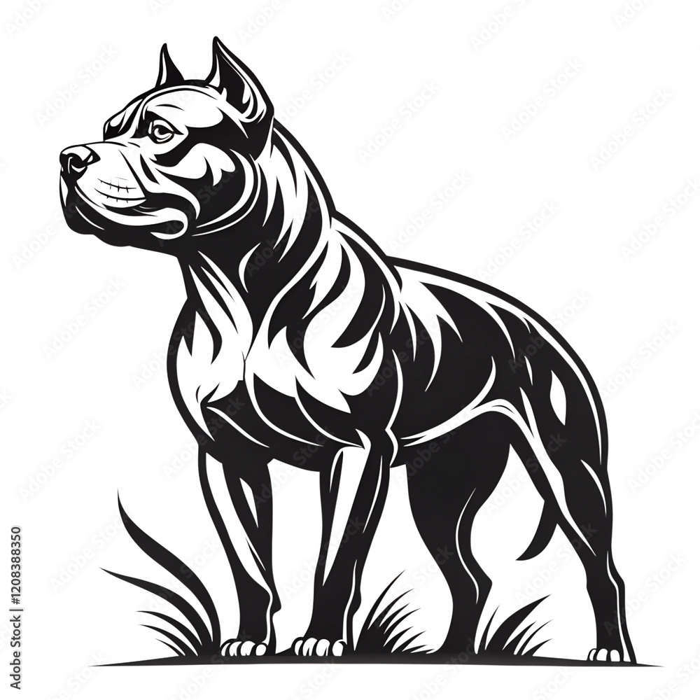 pitbull dog side view, logo, black outline vector drawing PNG Stock ...