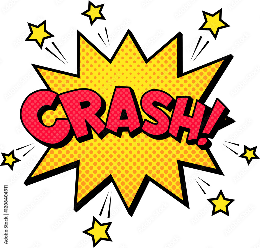 Comic book explosion with the word crash exploding from a yellow star ...