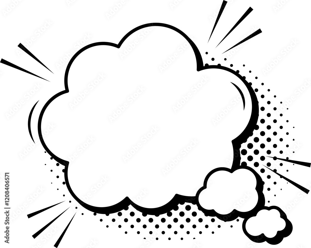 Comic explosion speech bubble is exploding with halftone dots and speed lines surrounding it ...