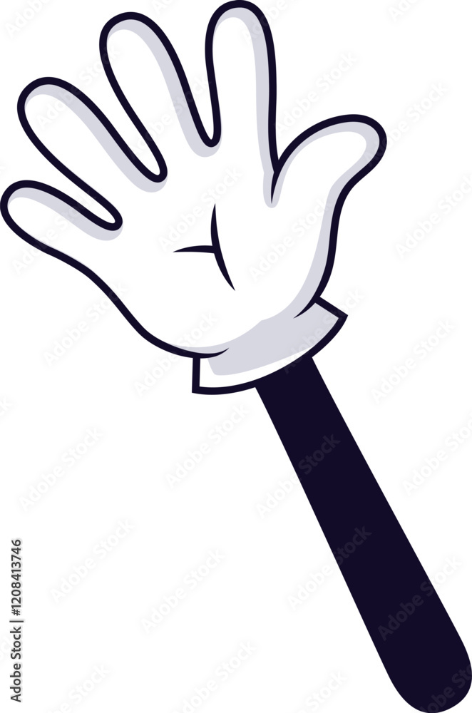 Cartoon hand waving gesture with five fingers extended, symbolizing ...