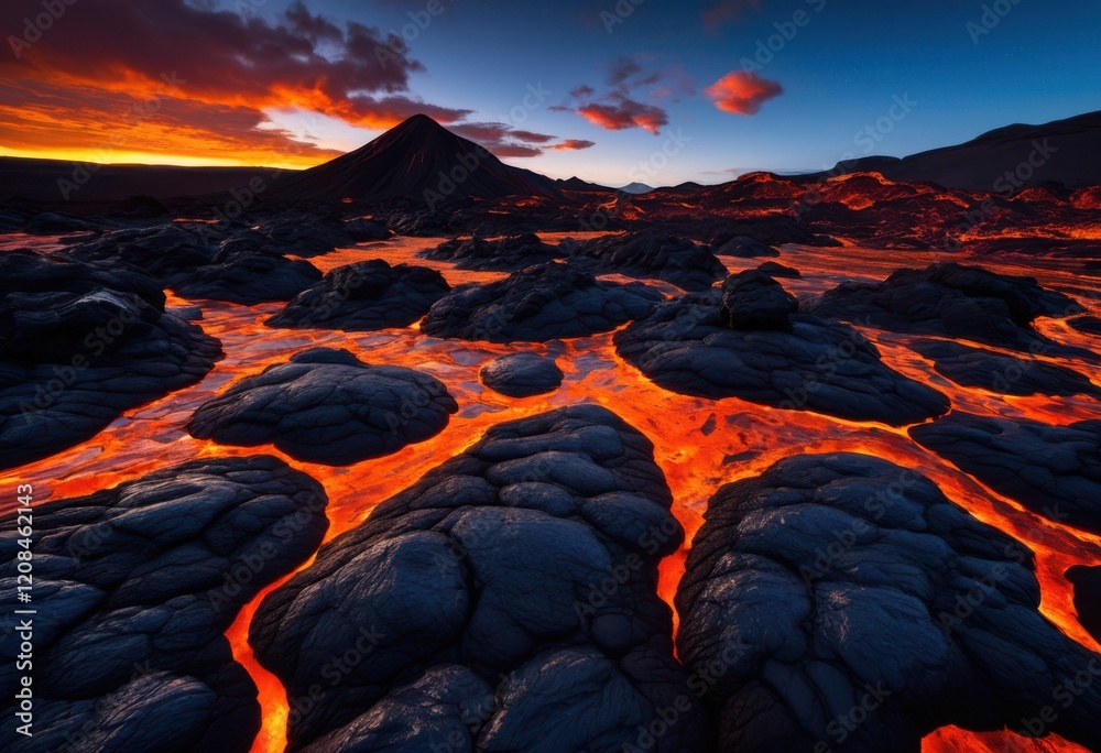 dynamic presentation vibrant volcanic rock shadows featuring vivid lava ...