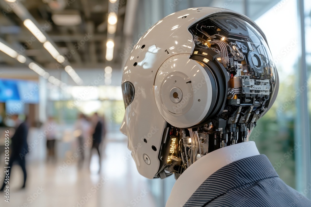 This image presents a cutting-edge humanoid robot with embedded ...