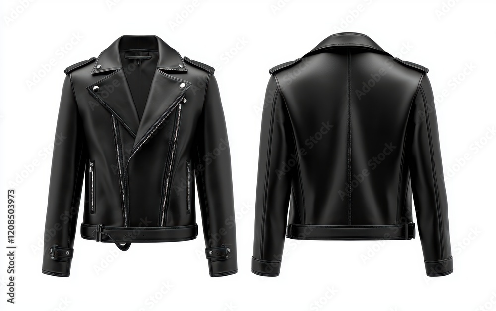 Modern black leather jacket mockup, biker style, detailed stitching ...