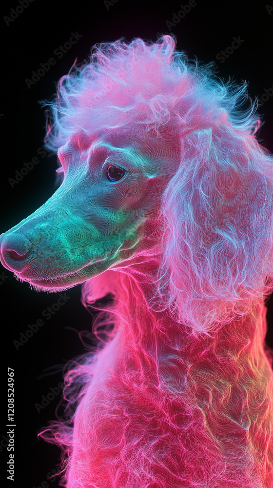 Neon line 3D images of standard poodle animals. Pink and green Stock ...