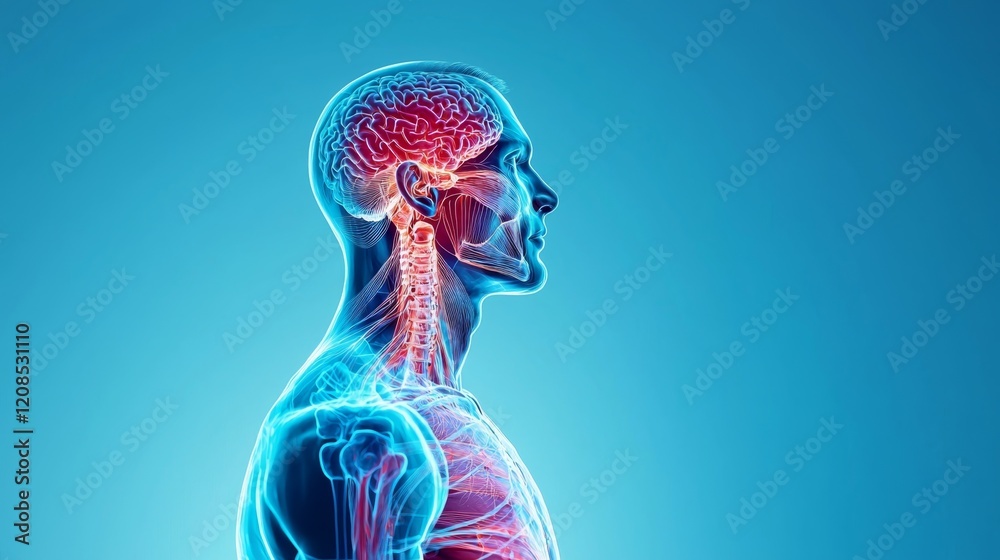 Detailed 3D Illustration of Human Nervous System and Muscles with ...