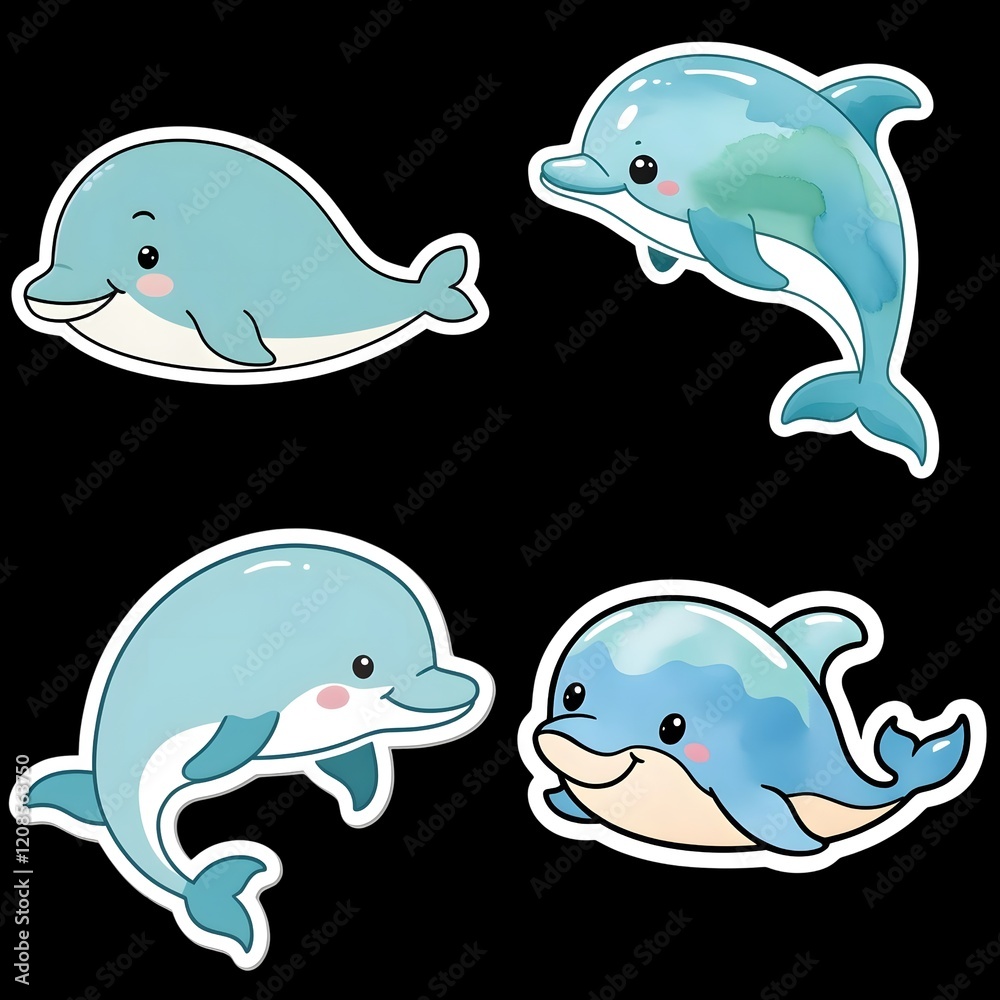 watercolor style dolphin vector sticker, PNG, cute poster, PNG bundle ...