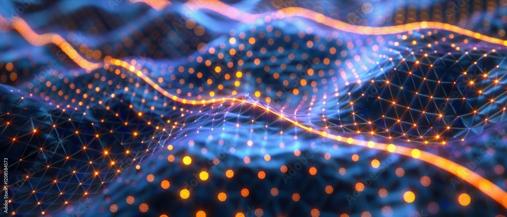 Abstract digital landscape with glowing nodes and lines, illustrating ...