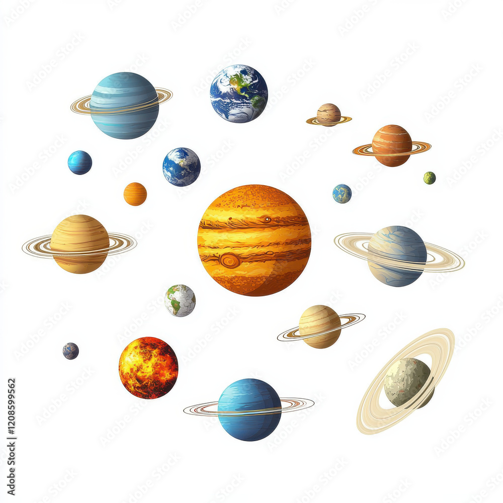 vibrant illustration of solar system featuring all planets, including ...