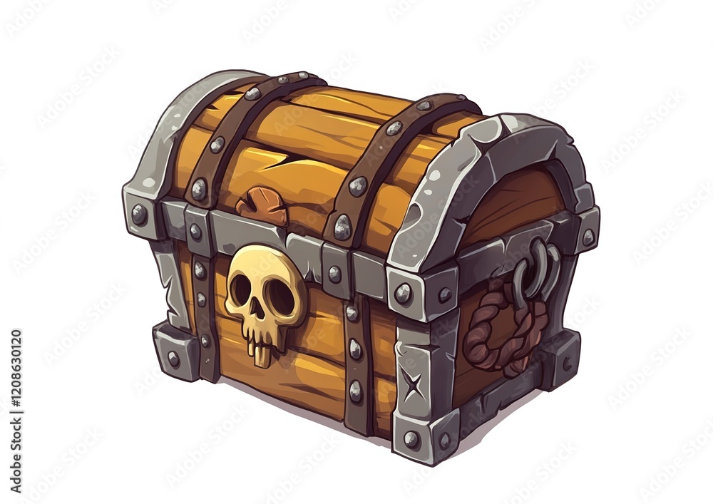 Cartoon pirate treasure chest with skull lock on a white background ...