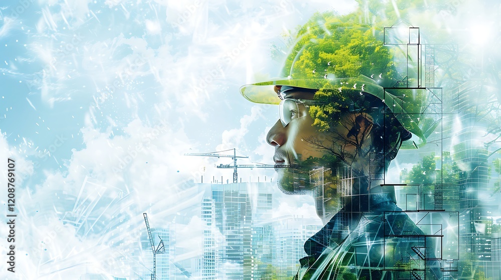 Foto de Stock Environmental Sustainability in Construction Blueprints ...