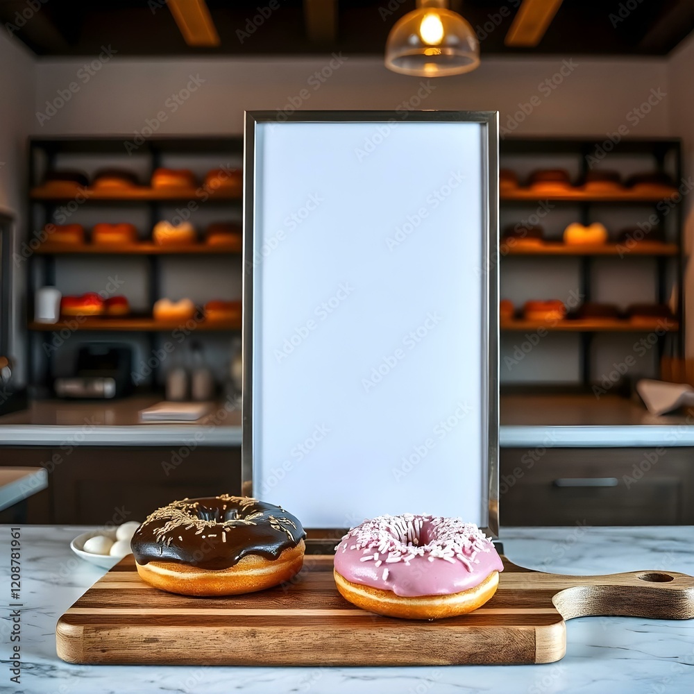 Logo Mockup for Donuts with Blank Rectangular Sign Stock Photo | Adobe ...