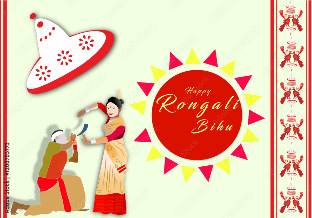 Happy Rongali Bihu social media feed template. Greeting background with ...