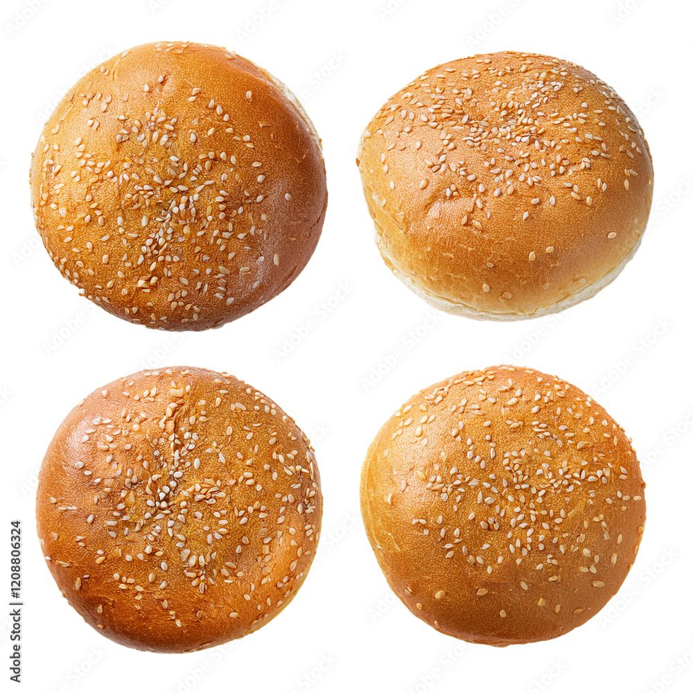 Sesame seed burger buns isolated on transparent background showing ...