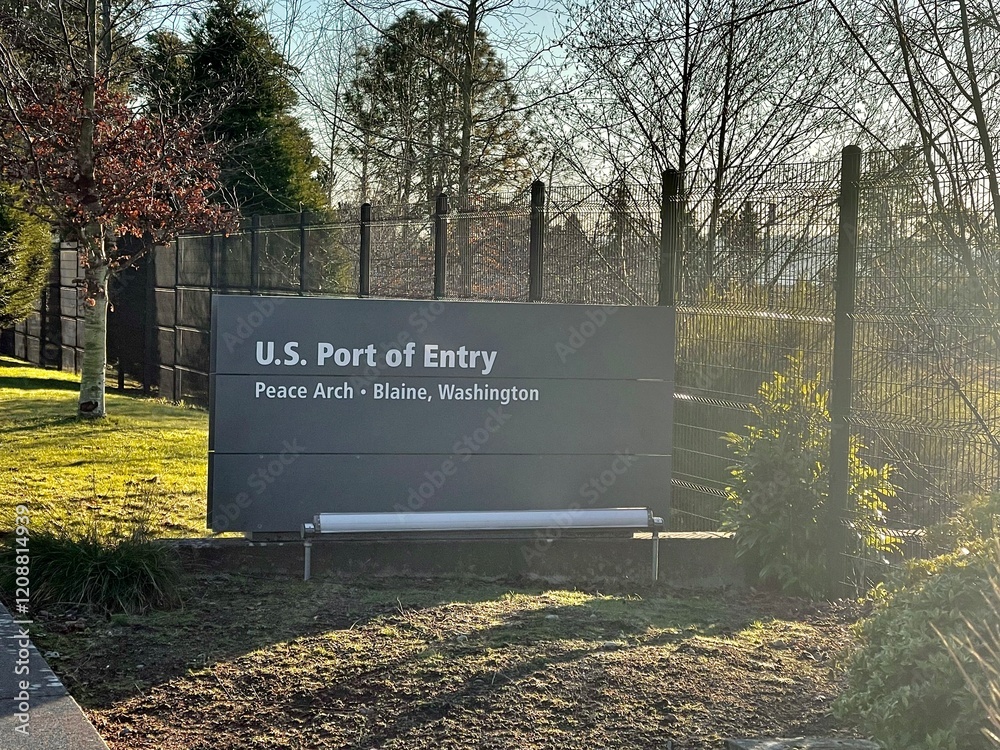 Blaine, WA - USA - January 19, 2025 - U.S. Port of Entry sign in Blaine ...