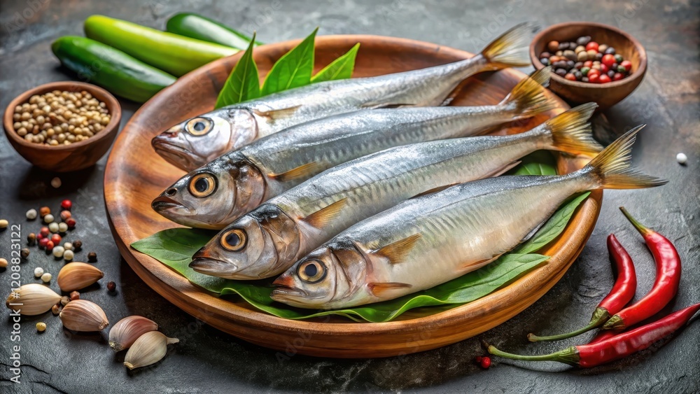 Fresh milkfish (Chanos chanos) ready for cooking in a traditional ...