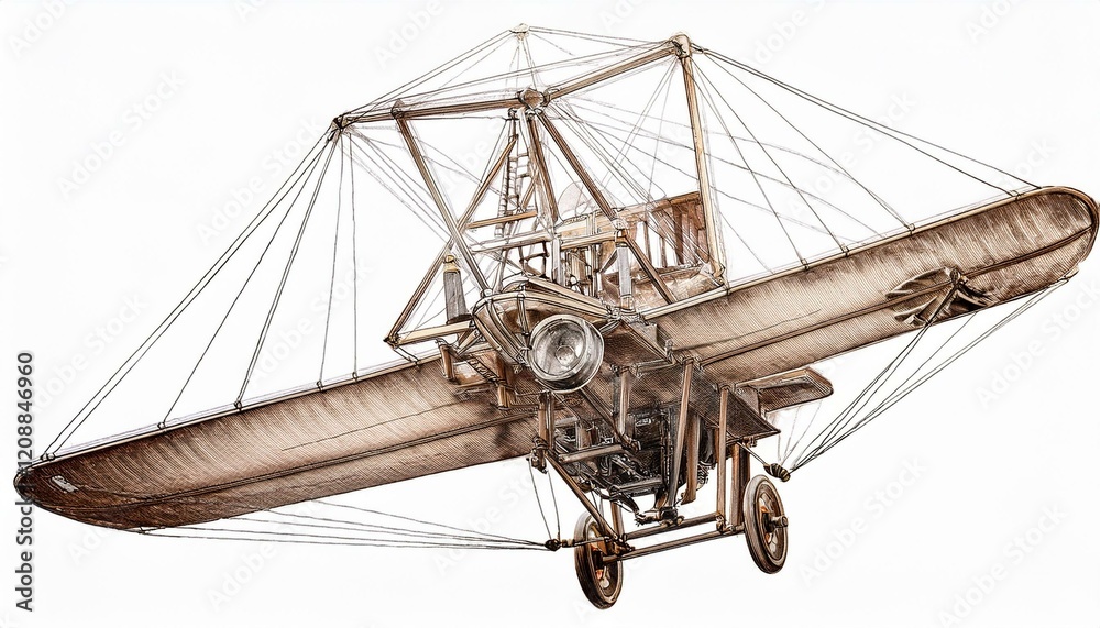 Vintage Airplane Drawing: Detailed illustration of a historic aircraft ...