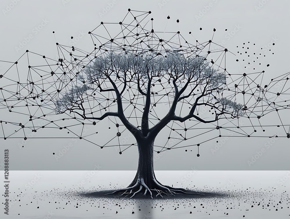 Interconnected neural networks: the tree of knowledge in digital representation, symbolizing ...