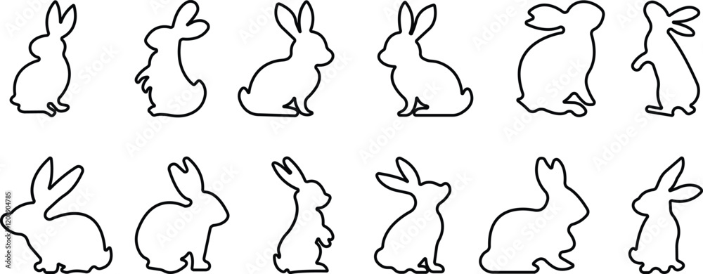 Hare rabbit bunny silhouette black icon in line set. sign symbol of ...
