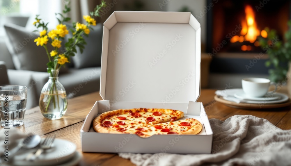 Pizza Night In: A warm and inviting scene of a pizza delivery box ...