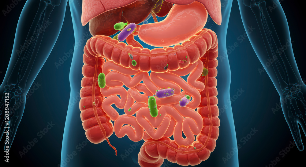 Stock-Illustration „Exploring the Gut Microbiome: 3D View of ...