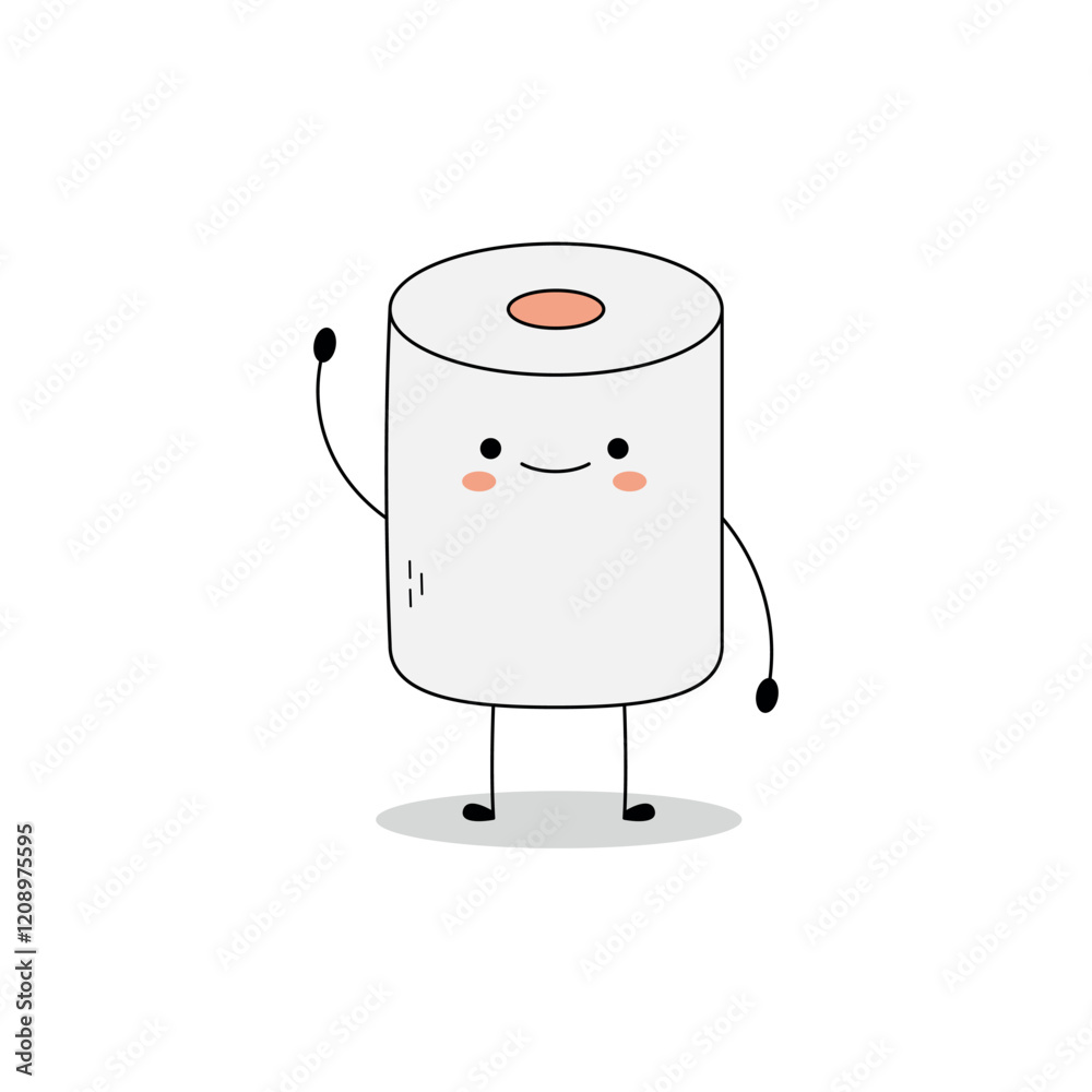 Cute toilet paper roll cartoon character waving hand hi doodle Stock ...
