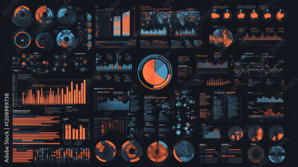 Foto de Stock cyberpunk data visualization dashboard with orange and ...