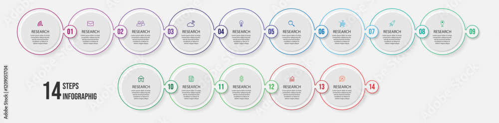 simple infographic vector with 14 interconnected parts, there are icons ...