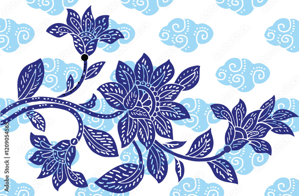 Indonesian Batik, exclusive floral motif, coloring applied to fabric ...