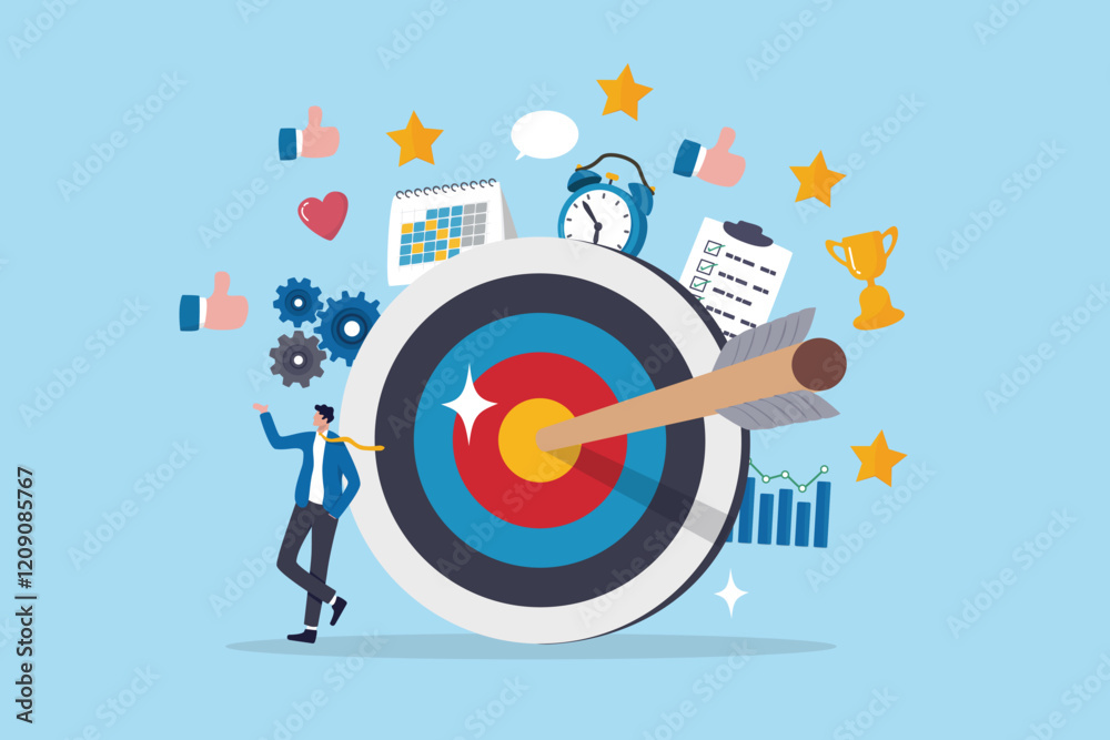 Goals setting, target achievement, focus on success outcome, planning ...