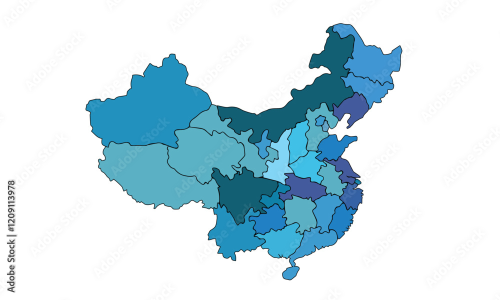 Map of China with regions vector illustration,China Political map and ...