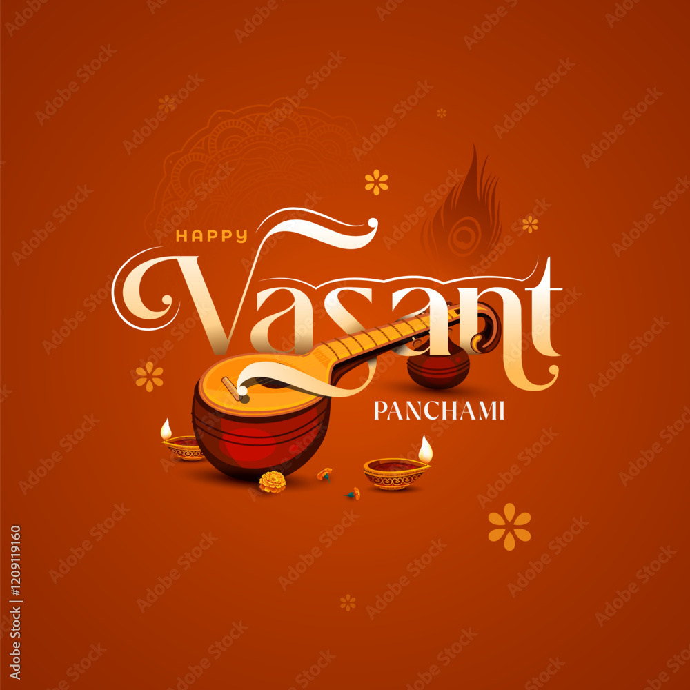 Happy Vasant Panchami Template with Text Typographic Background Design ...
