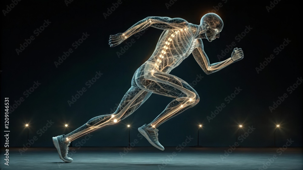 The Anatomy of Motion: A stylized skeletal figure, rendered in glowing ...