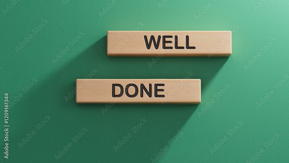 Well done symbol. Wooden blocks with words Well done. Business and Well ...