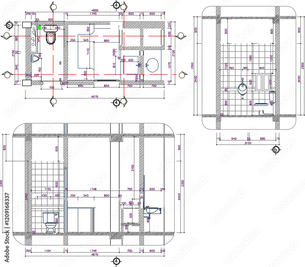Vector sketch illustration of bathroom site plan section view ...