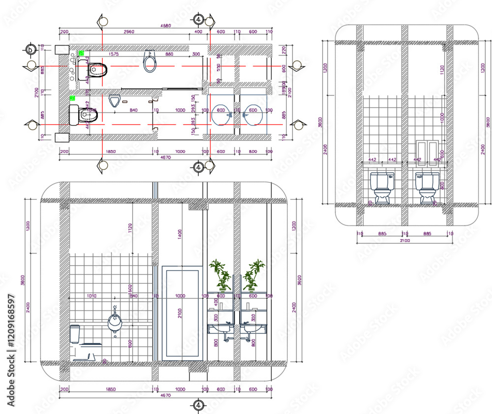 Vector sketch illustration of bathroom site plan section view ...