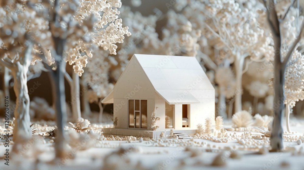 Maquette en carton d'une maison d'architecte, maquette blanche avec des ...